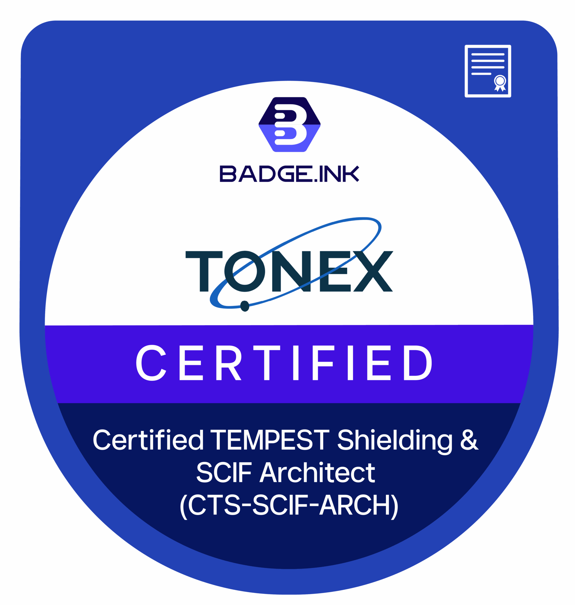 Certified TEMPEST Shielding and SCIF Architect (CTS-SCIF-ARCH) – Badge Ink